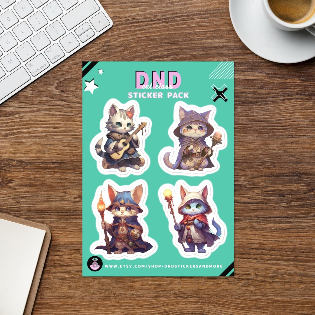 Dnd Stickers Dungeon Cats Set of 4 Sticker Pack: Bard, Wizard, Sorcerer ...