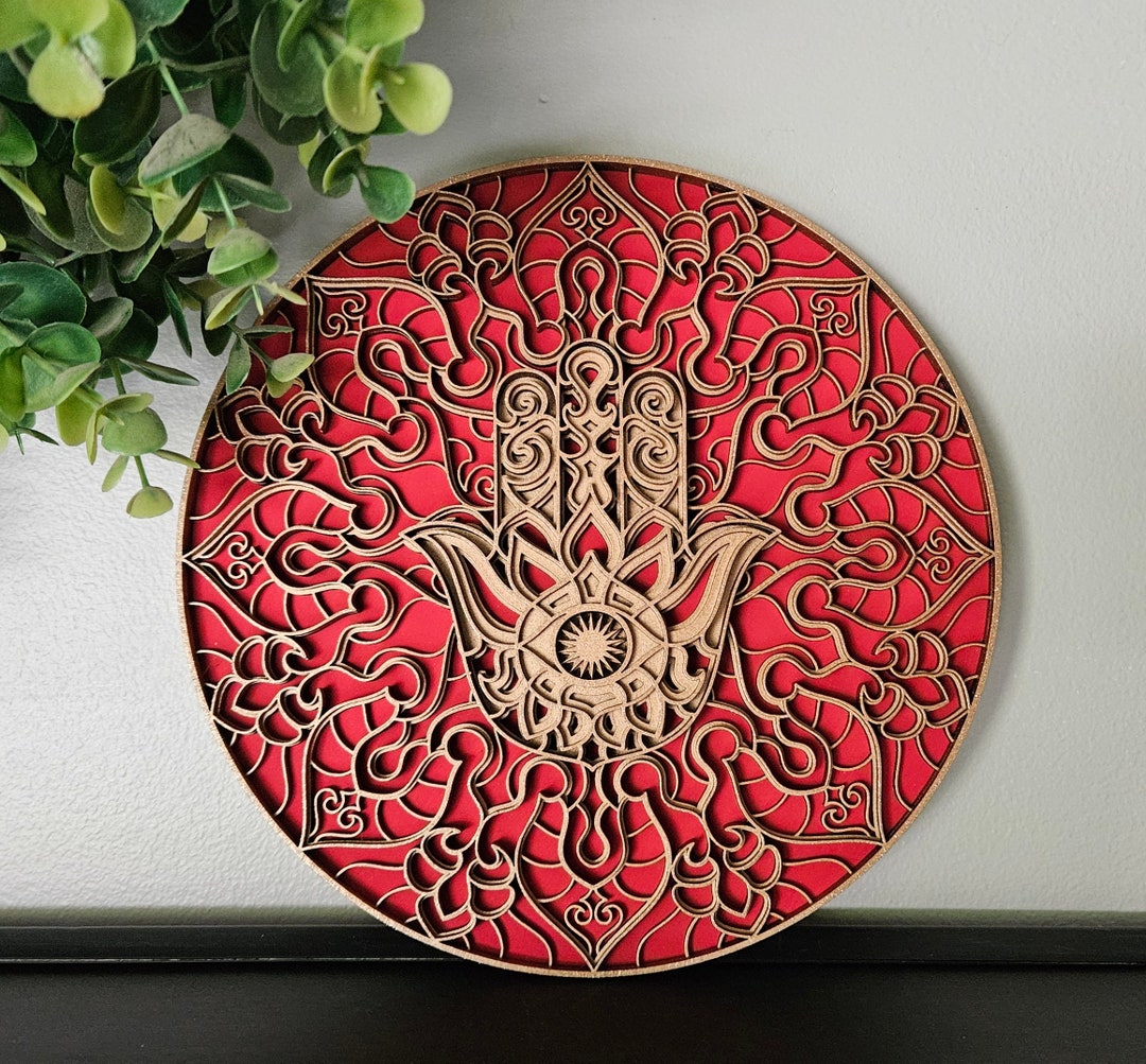 Red Hamsa Hand Mandala Layered Wall Art - Etsy