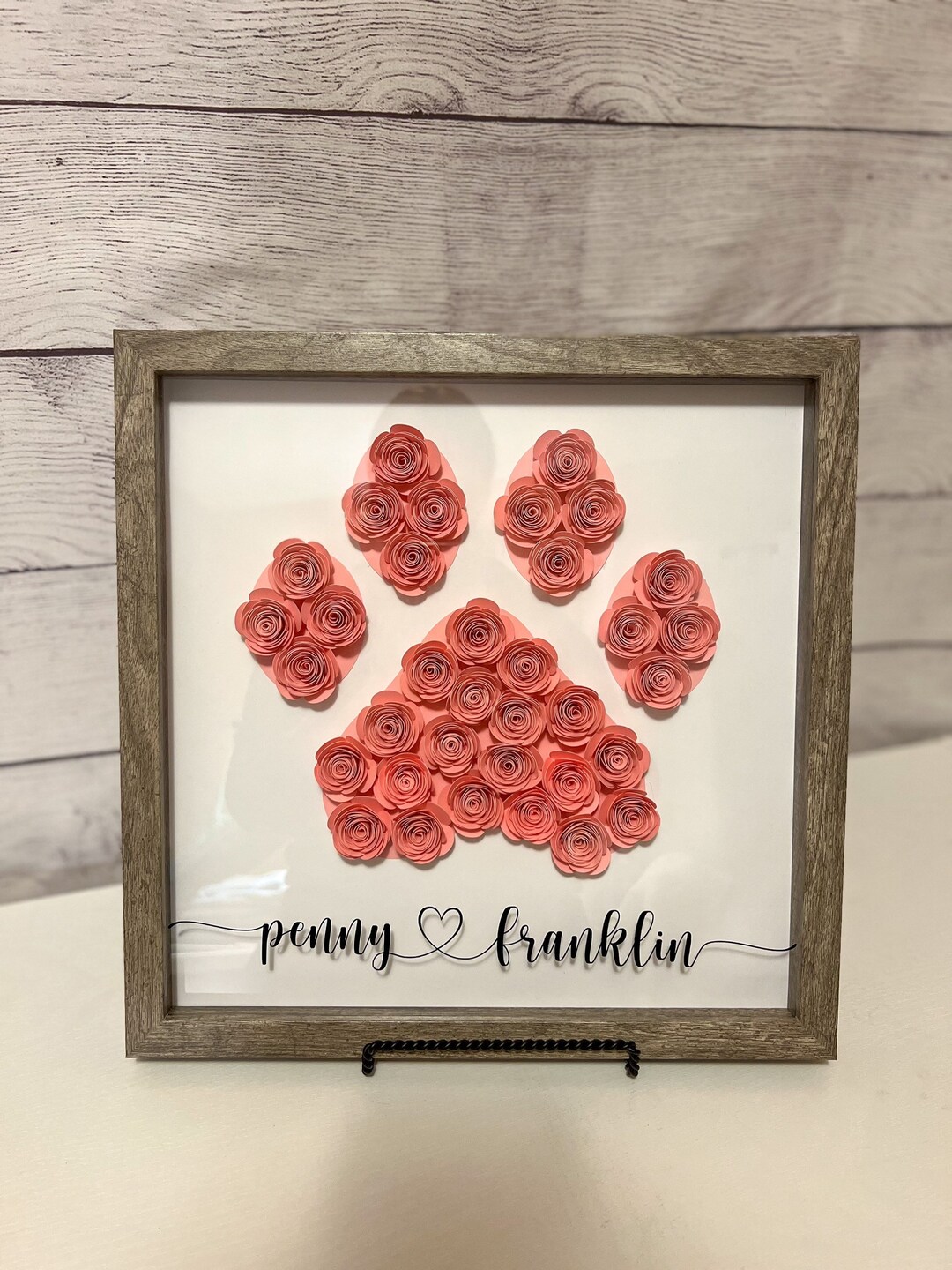 Cat Paw Print Paper Flower Shadow Box, Paper Flower Shadow Box, Pet ...