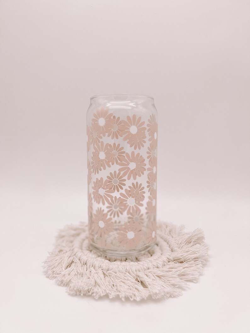 20oz Daisy Glass Can Iced Coffee Cup Libbey Beer Glass Can Etsy