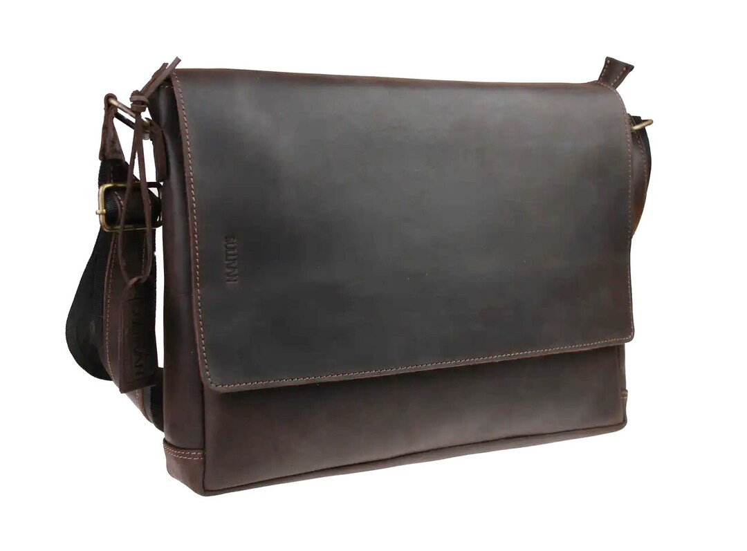 Men's Leather A4 Document Bag Brown, Mens Work Bag, Leather Shoulder ...
