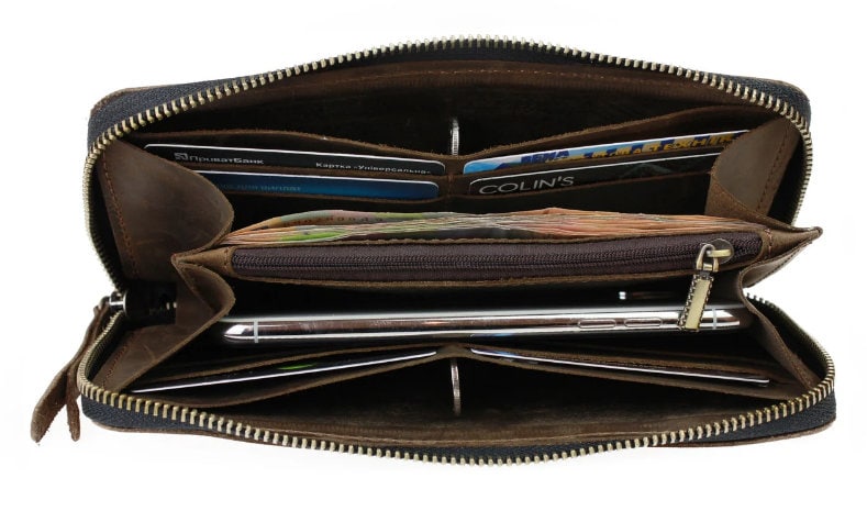 Leather Zippered Wallet With Phone Compartment, Long Wallet, Men ...