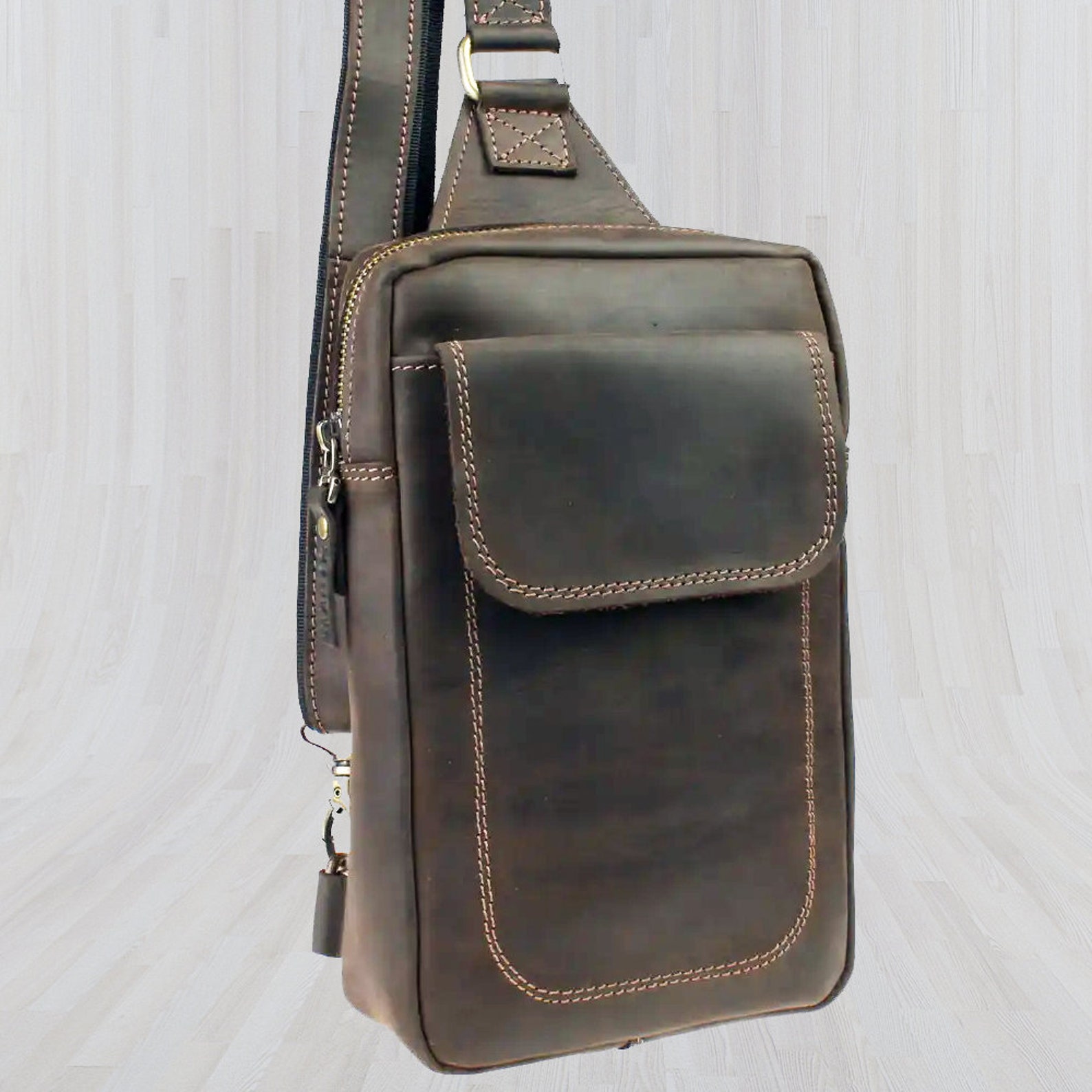 Mens Leather Sling Bag Brown, Leather Sling Bag, Handmade Leather Bag ...