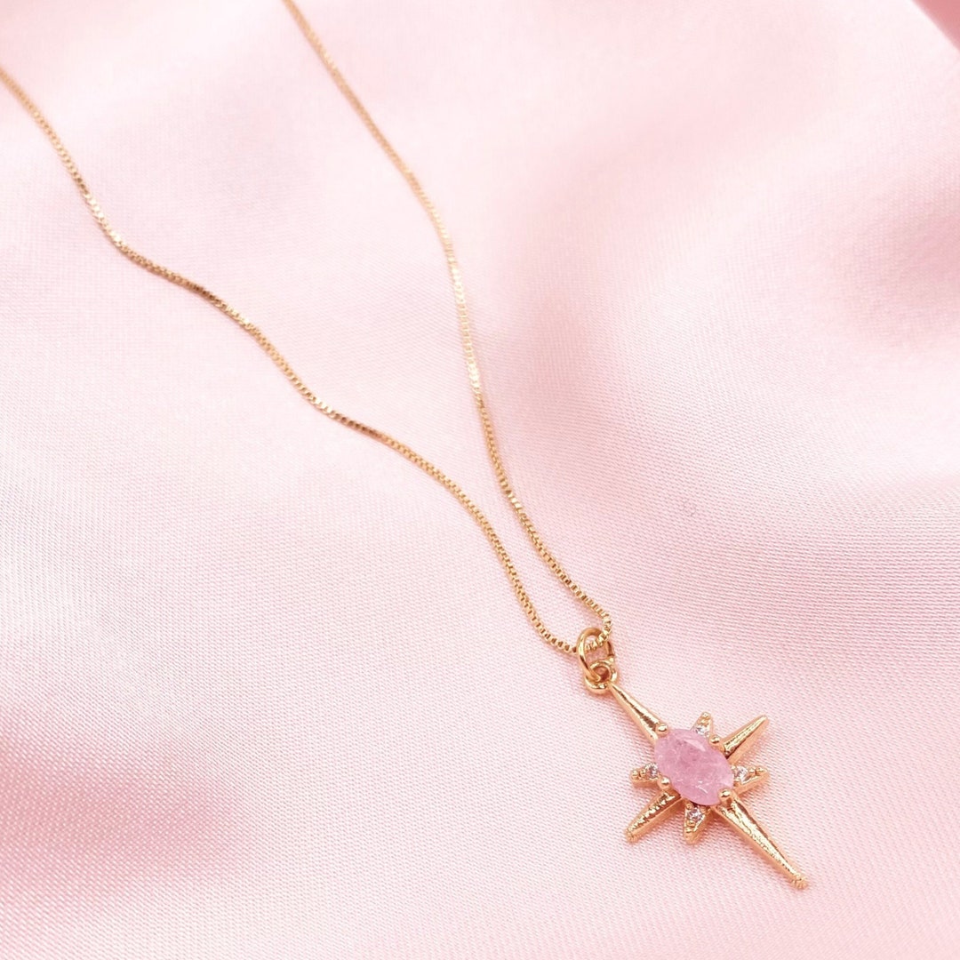 Pink Star Necklace 18K Gold Plated Necklace Celestial Necklace Star ...