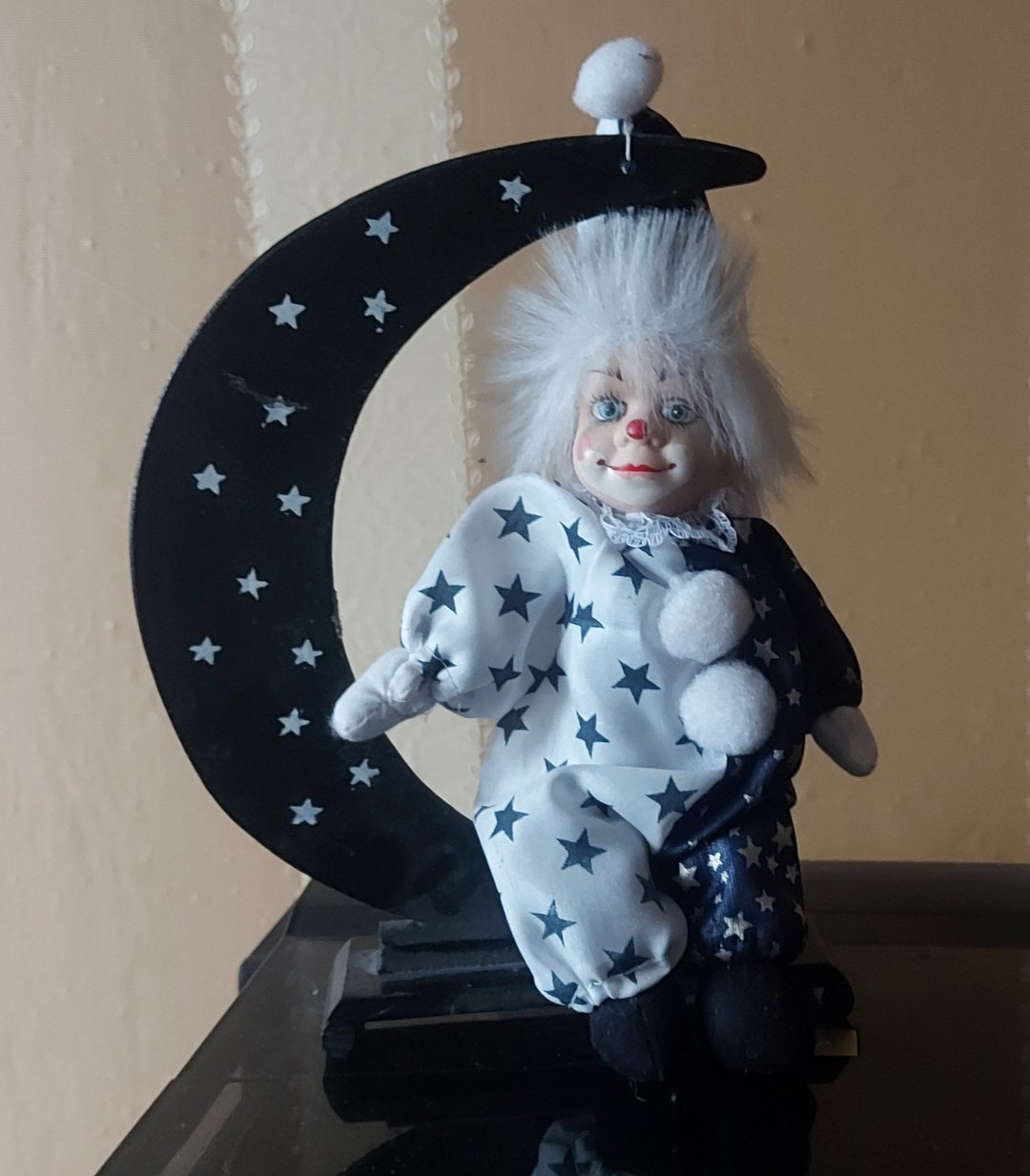 Collectible Vintage Porcelain/fabric Clown Doll in Crescent Moon - Etsy