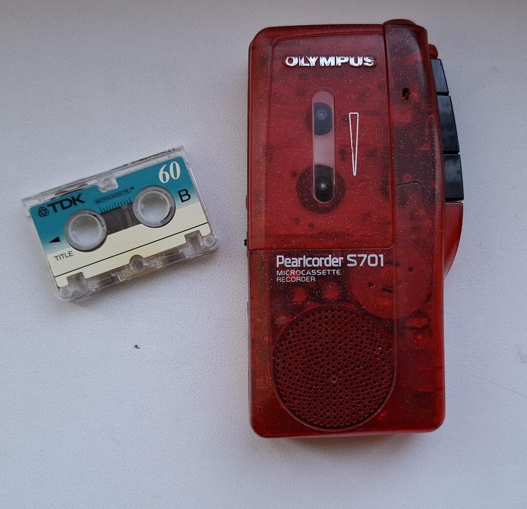 Vintage Japanese Olympus Pearlcorder S701 Micro Cassette Voice Recorder Rare Transparent Red ...