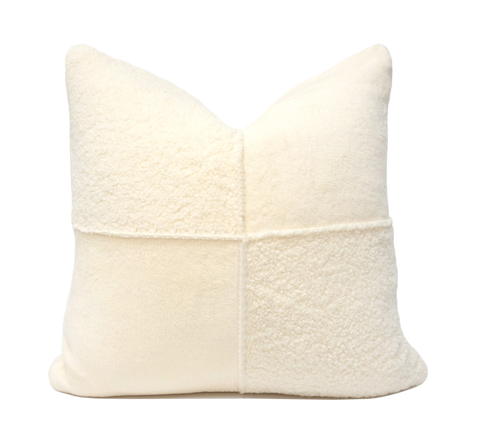Viola Cream & Taupe Teddy Faux Fur Patchwork Throw Pillow Cover ...