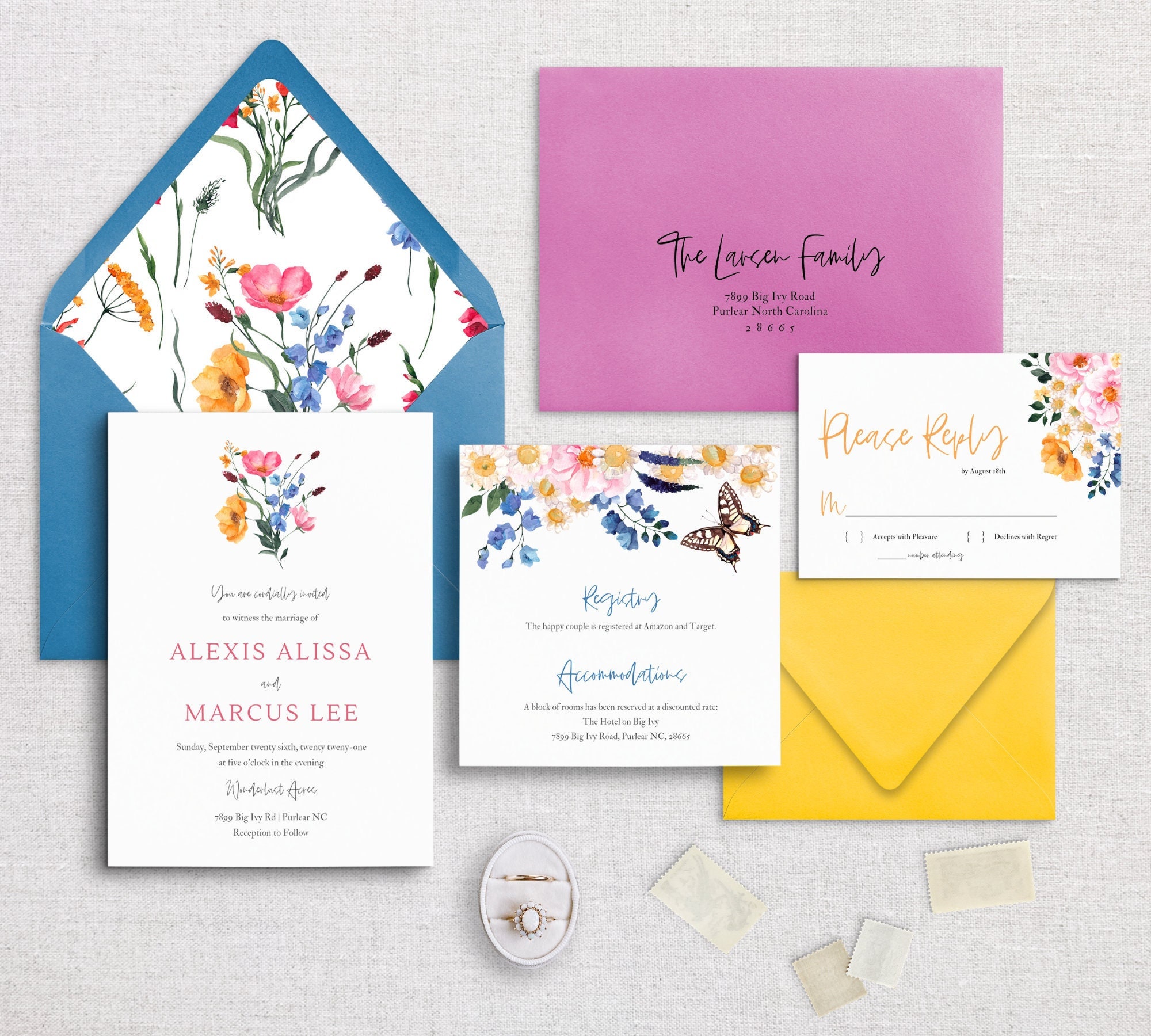 ALEXIS - Bold Spring Floral Semi-custom Wedding Invitation Suite ...