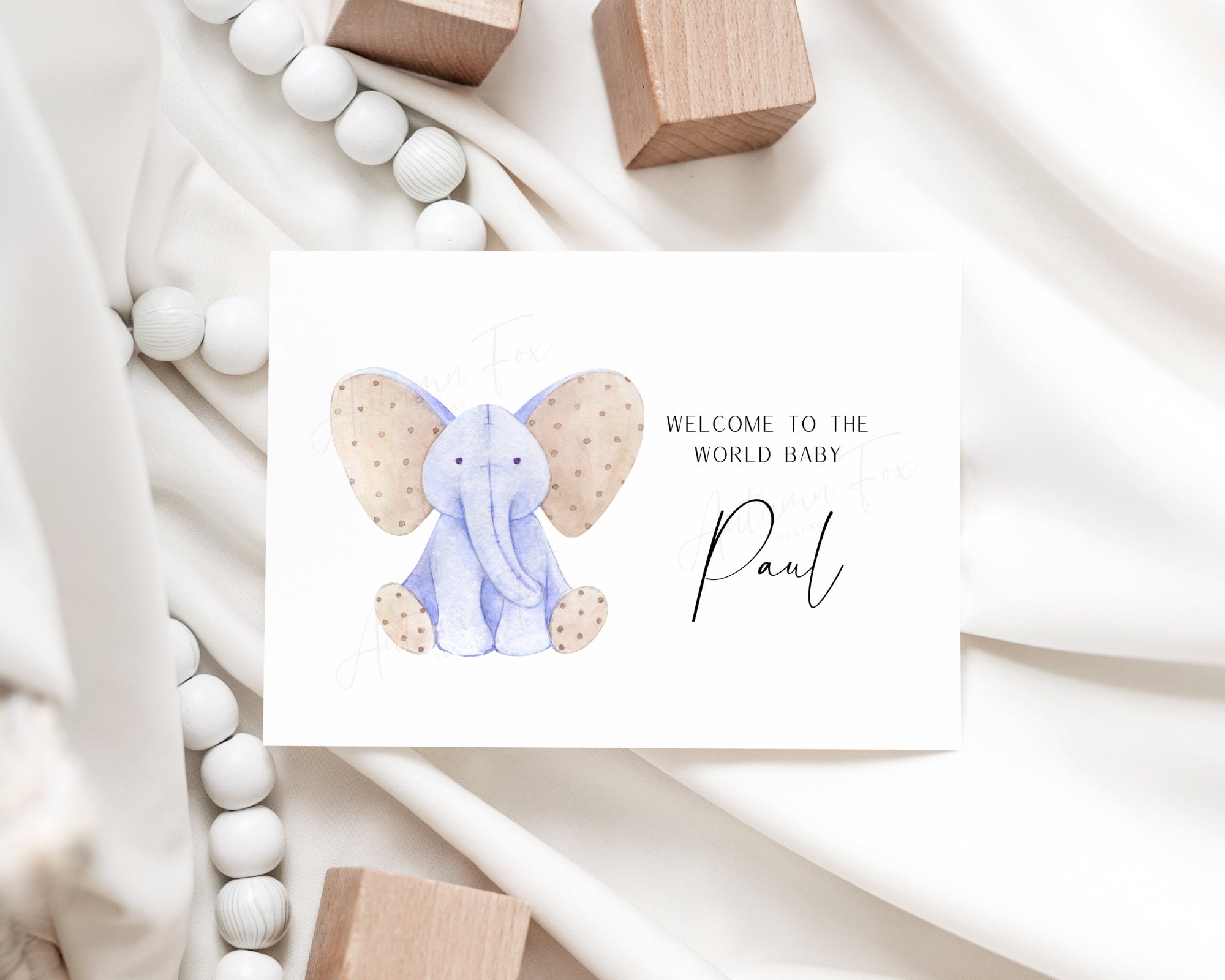 Baby Blue Elephant Note Card Custom Card Personalized - Etsy