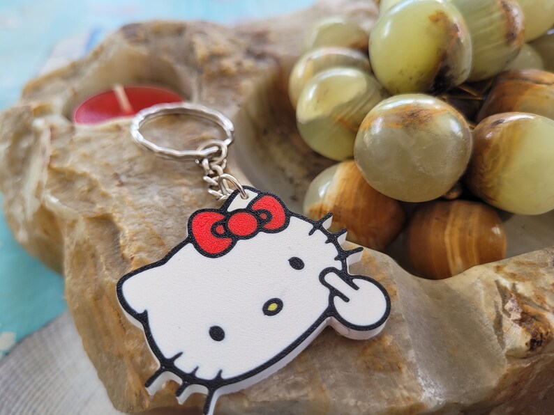 Hello Kitty Middle Finger Keychain - Etsy