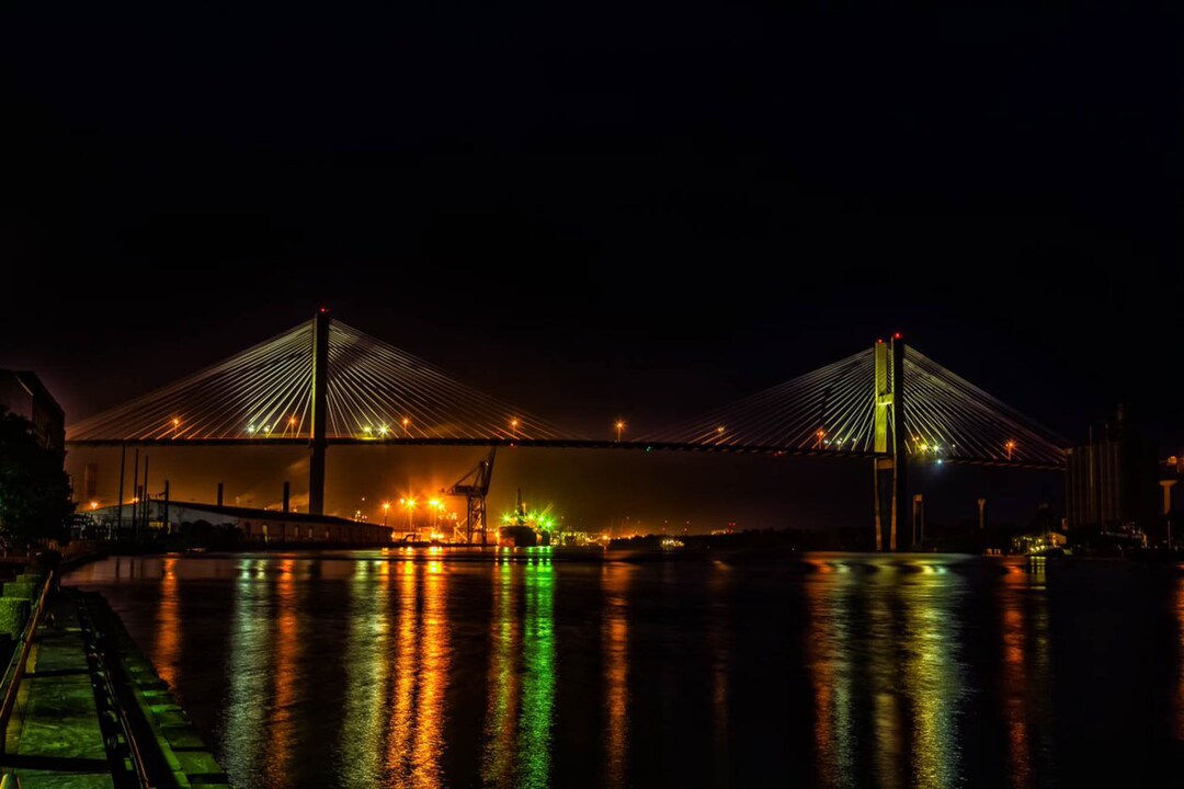 Savannah, Georgia Bridge at Night Over the River - Etsy
