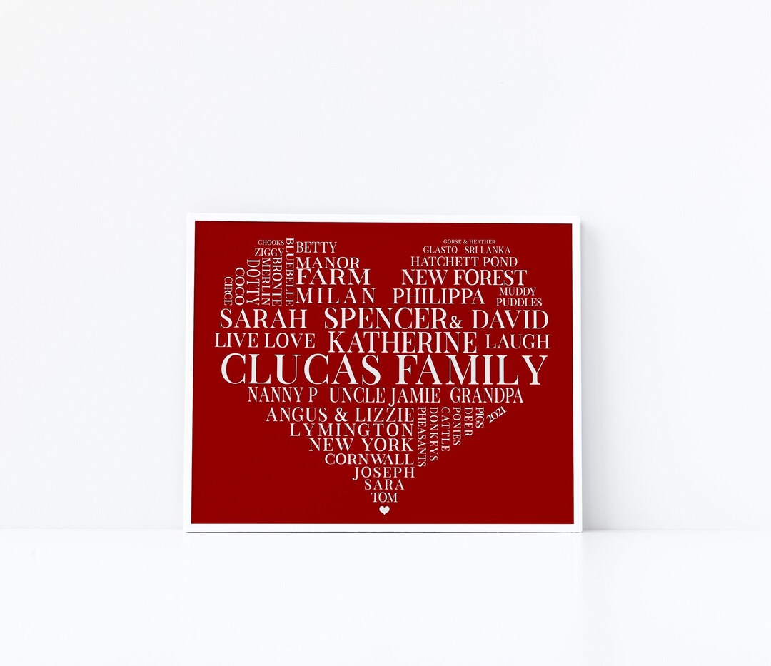 Personalised Family Name Word Art Print Heart Word Print Personalised ...