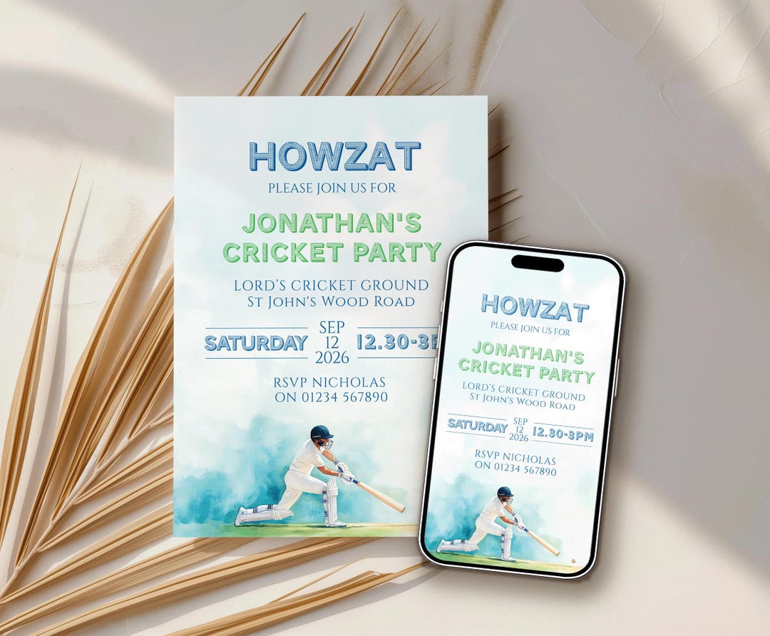 Howzat! Cricket Birthday Party Invitation • Printable & Digital Invite ...