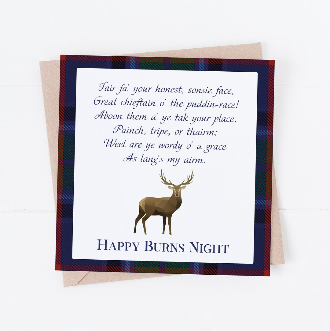 Burns Night Card With a Tartan Border Fair Fa Your Honest Sonsie Face ...