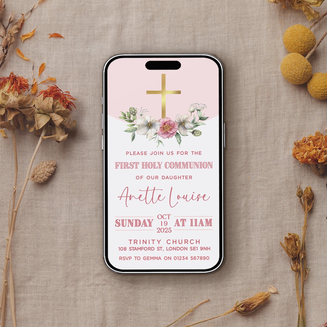 DIGITAL: First Holy Communion Invitation for Mobile Phones • Catholic ...