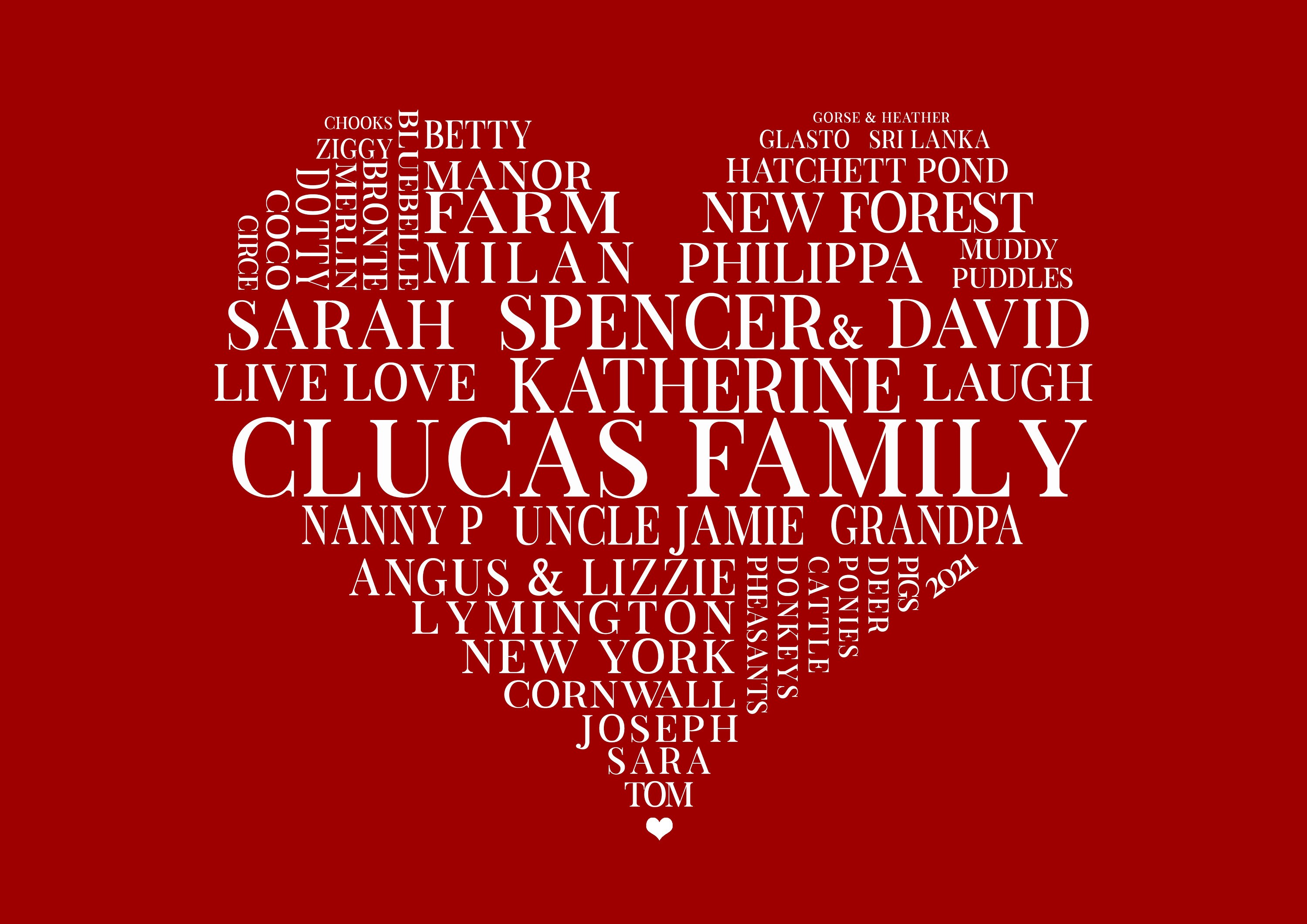 Personalised Family Name Word Art Print Heart Word Print - Etsy UK