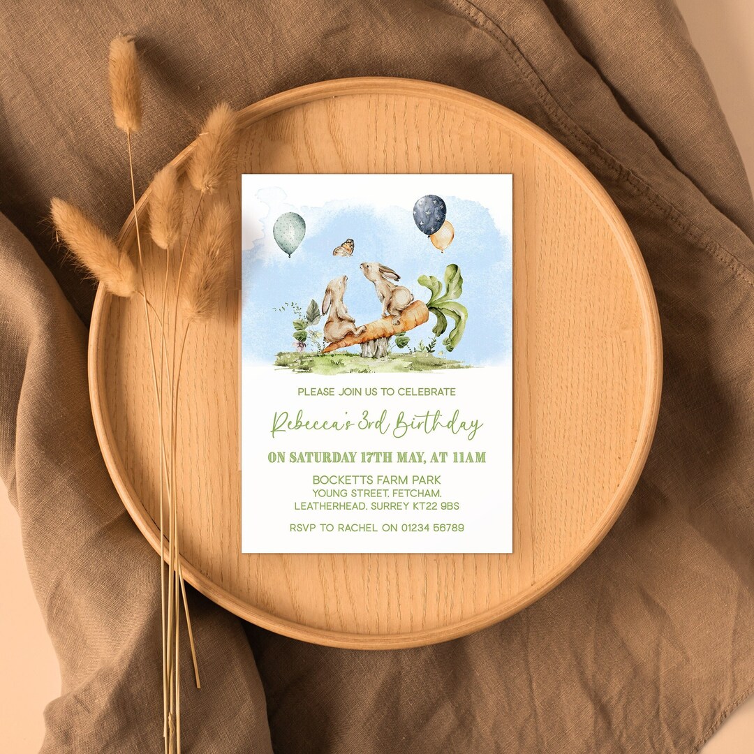 Rabbits Birthday Party Invitation Woodland Animals Invitation Wild One ...