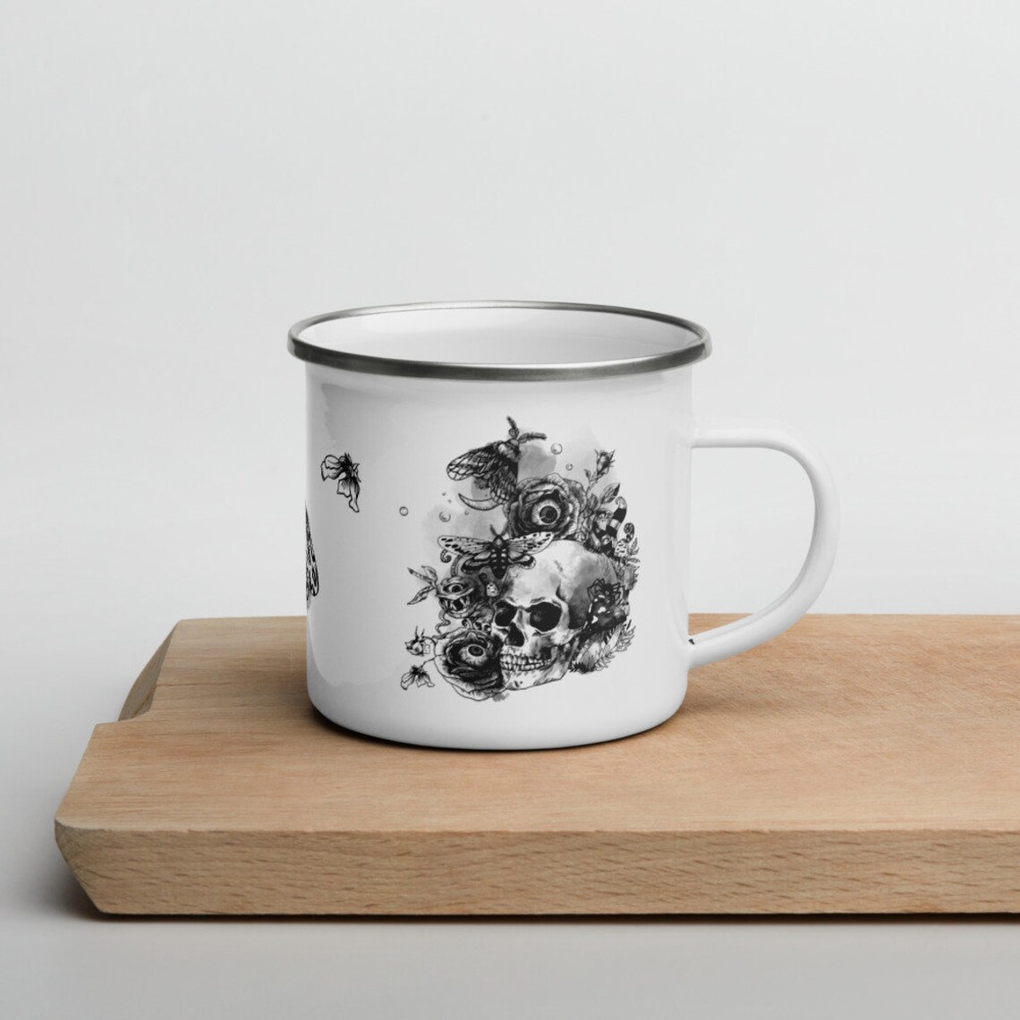 Skull Enamel Mug Memento Mori Mug Eyeball Rose Mystical Mug - Etsy