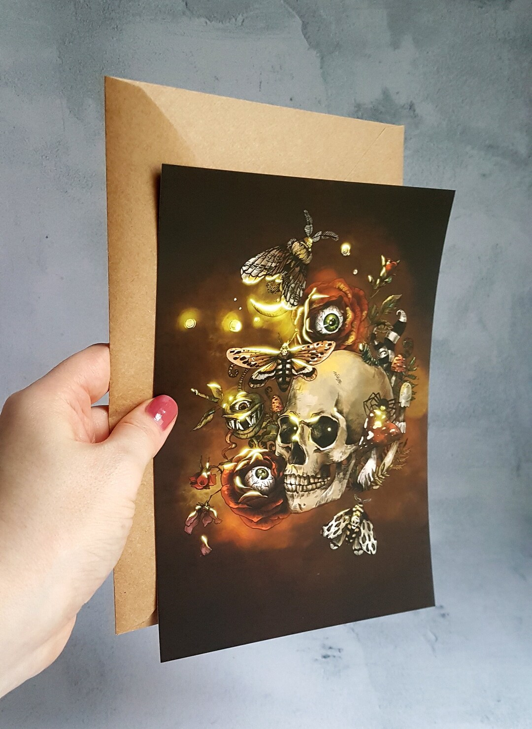 Skull Postcard With Eyeball Rose Memento Mori Postcard A5 - Etsy