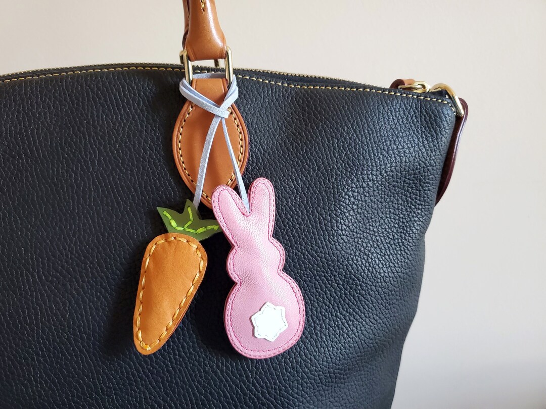 Bunny Bag Charm, Easter Bunny Tag, Handmade Leather Keychain, Cute Bag ...