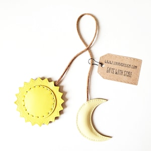 Sun and Moon Bag Charm, Leather Handbag Charm, Moon Motifs, Crescent ...