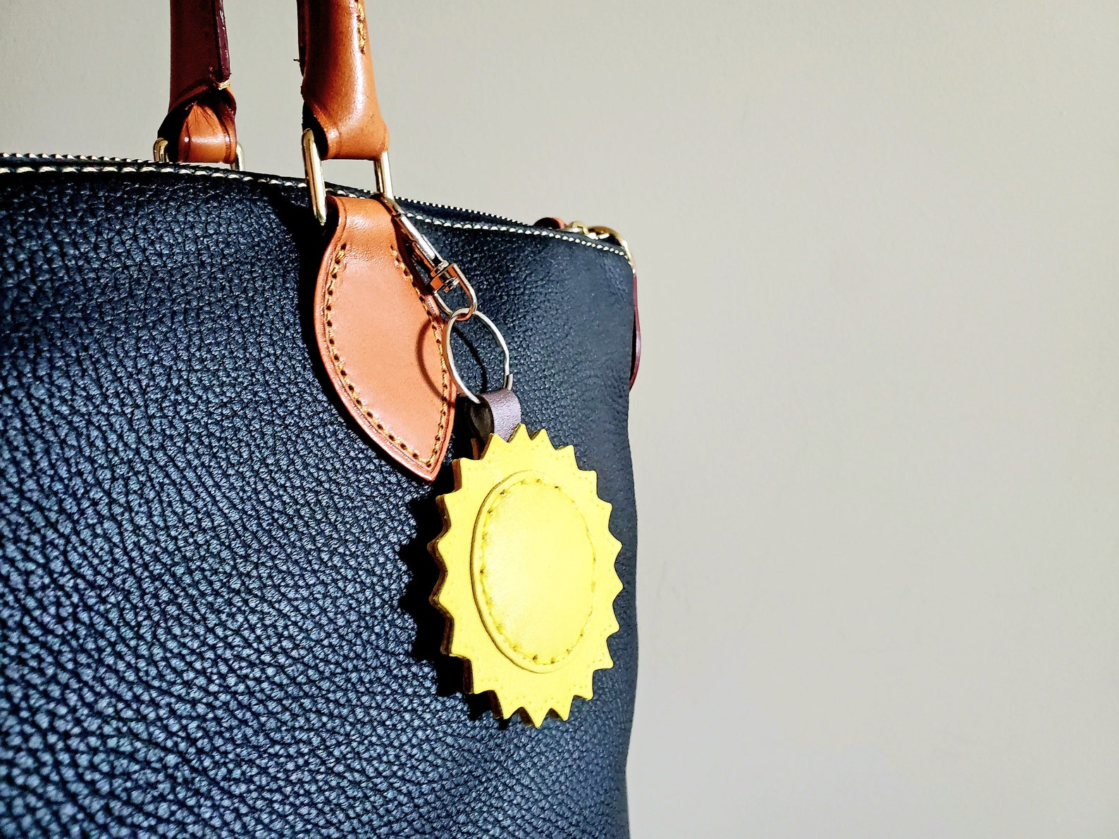 Sun Keychain, Leather Handbag Charm, Happy Sun Bag Charm, Leather Purse ...