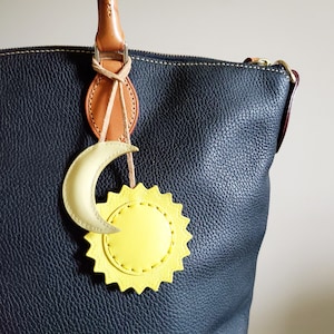 Sun and Moon Bag Charm, Leather Handbag Charm, Moon Motifs, Crescent ...