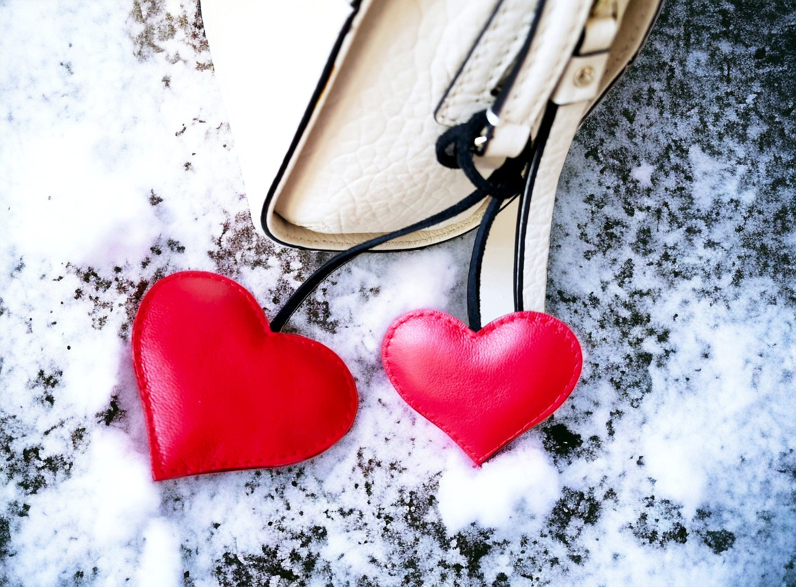 Red Heart Handmade Leather Bag Charm Fun Gift Genuine Leather Bag ...