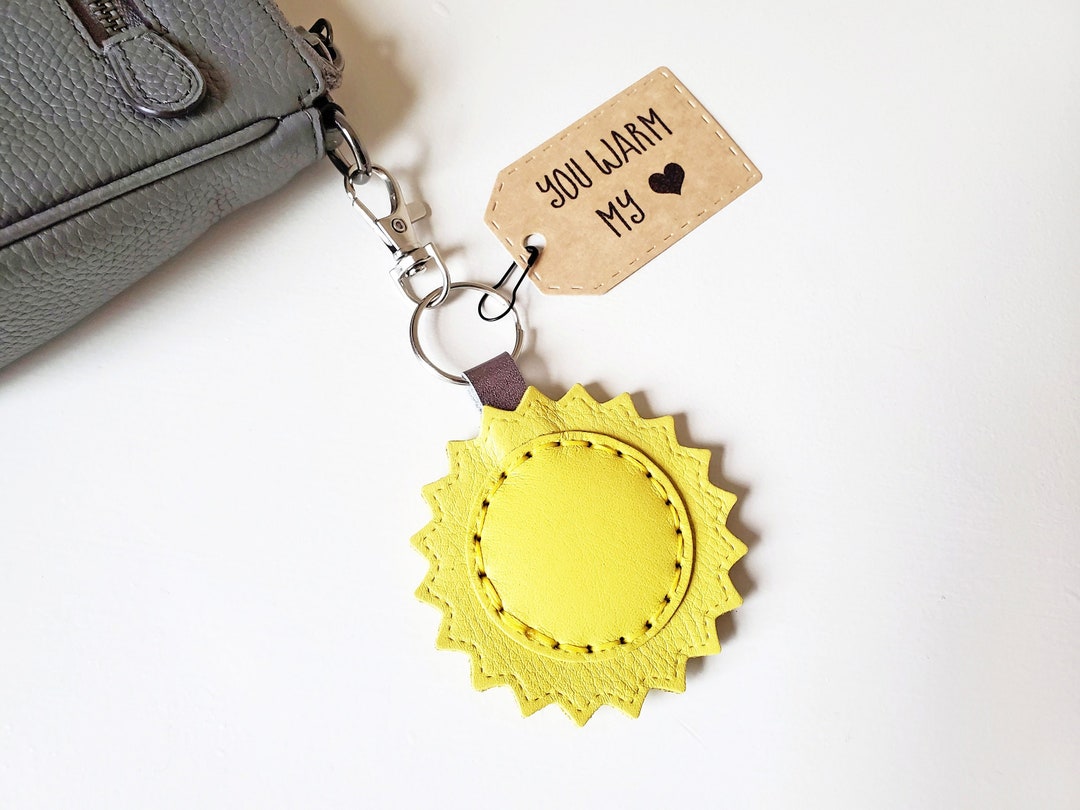 Sun Keychain, Leather Handbag Charm, Happy Sun Bag Charm, Leather Purse ...