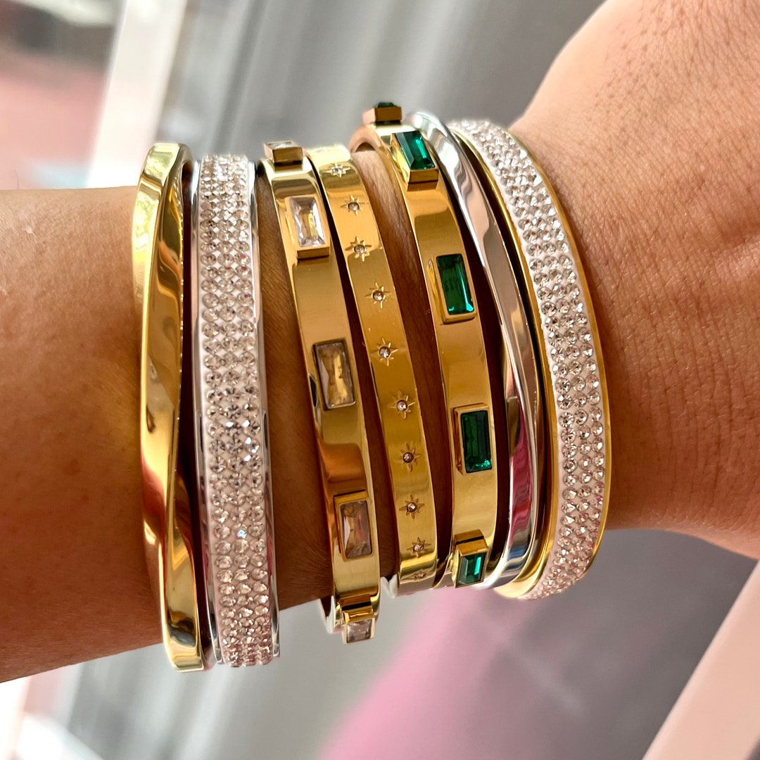 Classic Gold Silver Cuff Bracelets, 18k Gold Bangle Cuff Bracelet, Gold ...