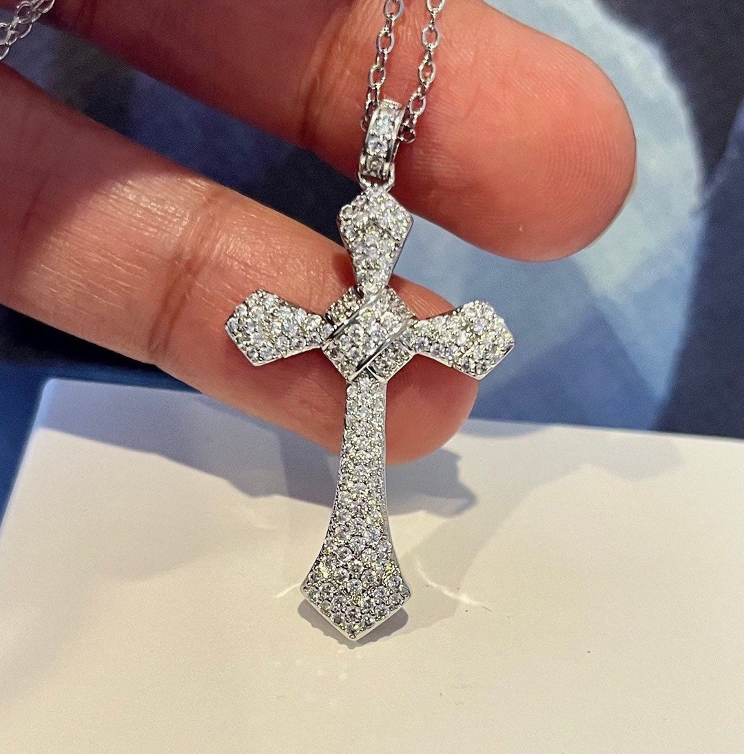 Pave Cross Necklace Platinum Plated AAA Zircon Cross Pendent Statement ...