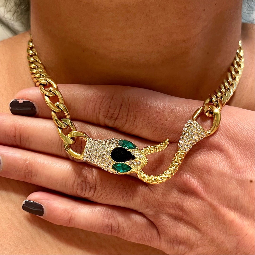 Chunky Serpent Head Cuban Link Necklace 18k Gold Cuban Chain - Etsy