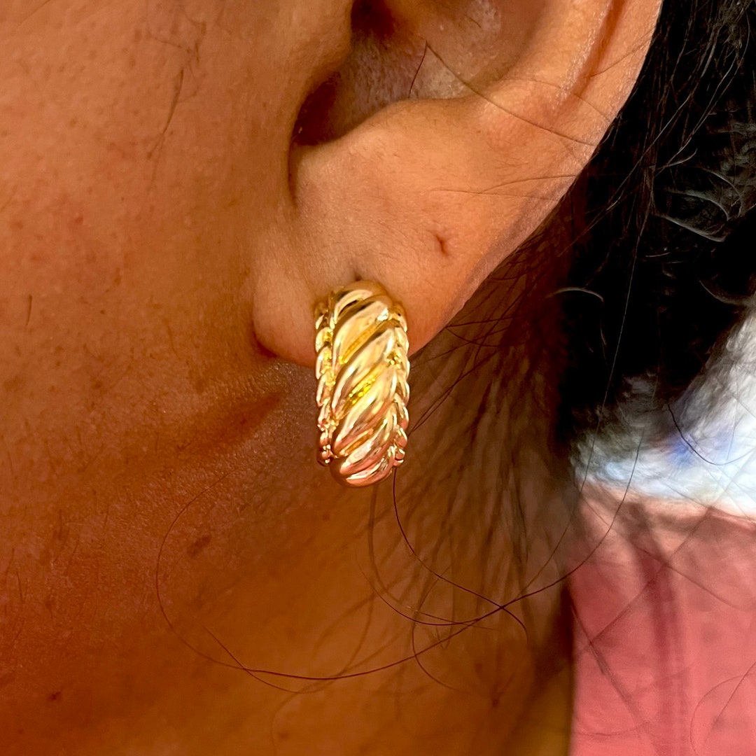 Gold Braided Hoop Earrings Gold Croissant 18k Gold Plated - Etsy
