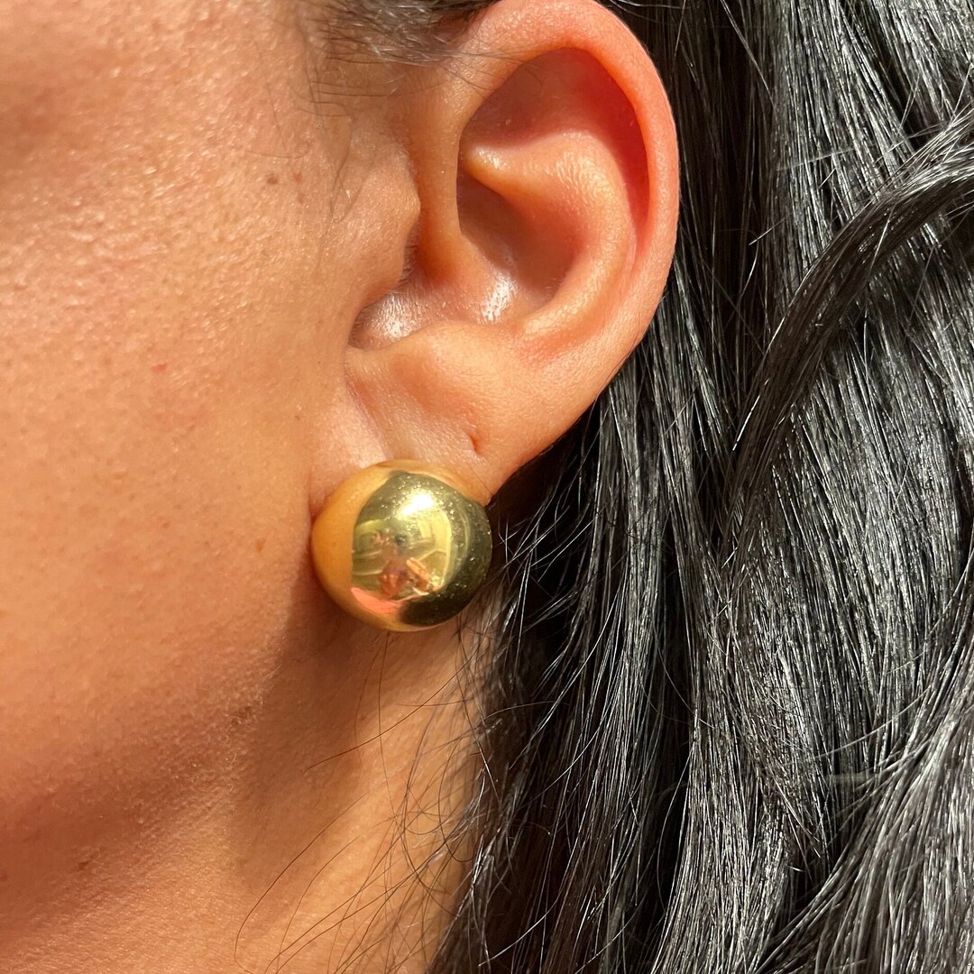 Large Gold Button Earrings 19 Mm Chunky Ball Huggie Hoops Dangling ...