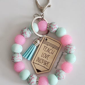 Teacher Beaded Wristlet Keychain: Laser Cut Pendant, Silicone Beads - Etsy