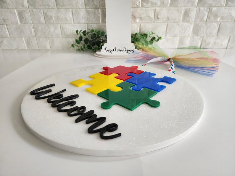 Autism Awareness Classroom Door Sign, Puzzle Piece Welcome Decor - Etsy