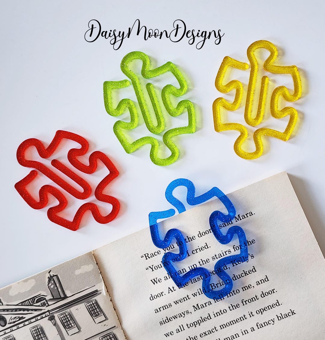 Autism Awareness Puzzle Piece Bookmarks: Glitter Acrylic Paperclips ...