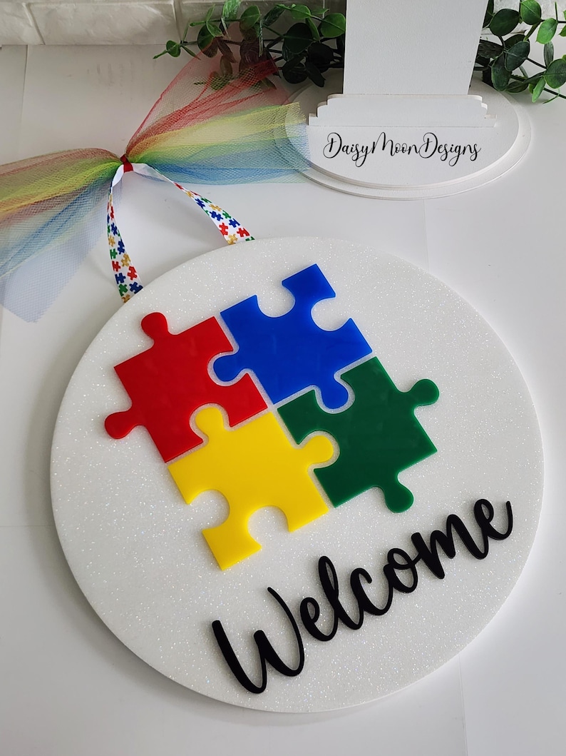 Autism Awareness Classroom Door Sign, Puzzle Piece Welcome Decor - Etsy