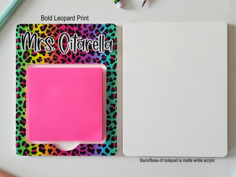 Personalized Leopard Print Acrylic Note Holder, Teacher Gift - Etsy