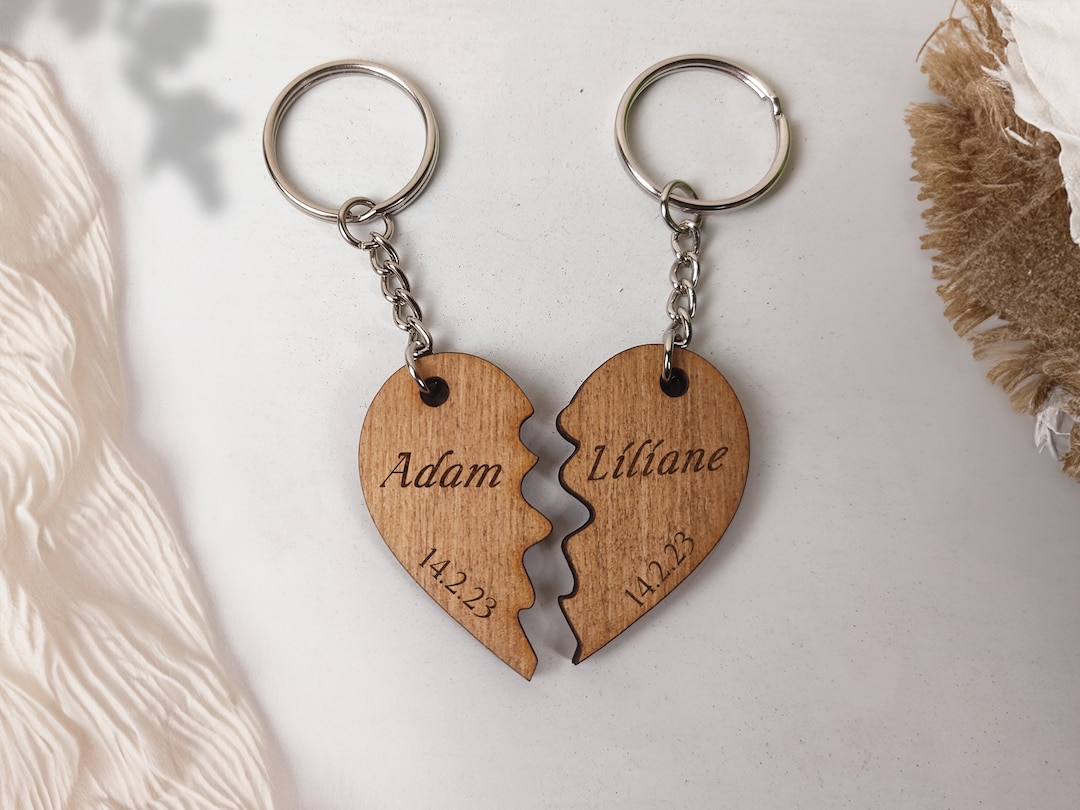 Broken Heart Keychain Engraved Name Personalized Keyring Heart ...