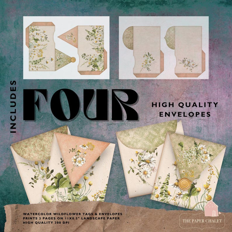 Watercolor Wildflower Tags & Mini Envelopes Printable Botanical Floral ...