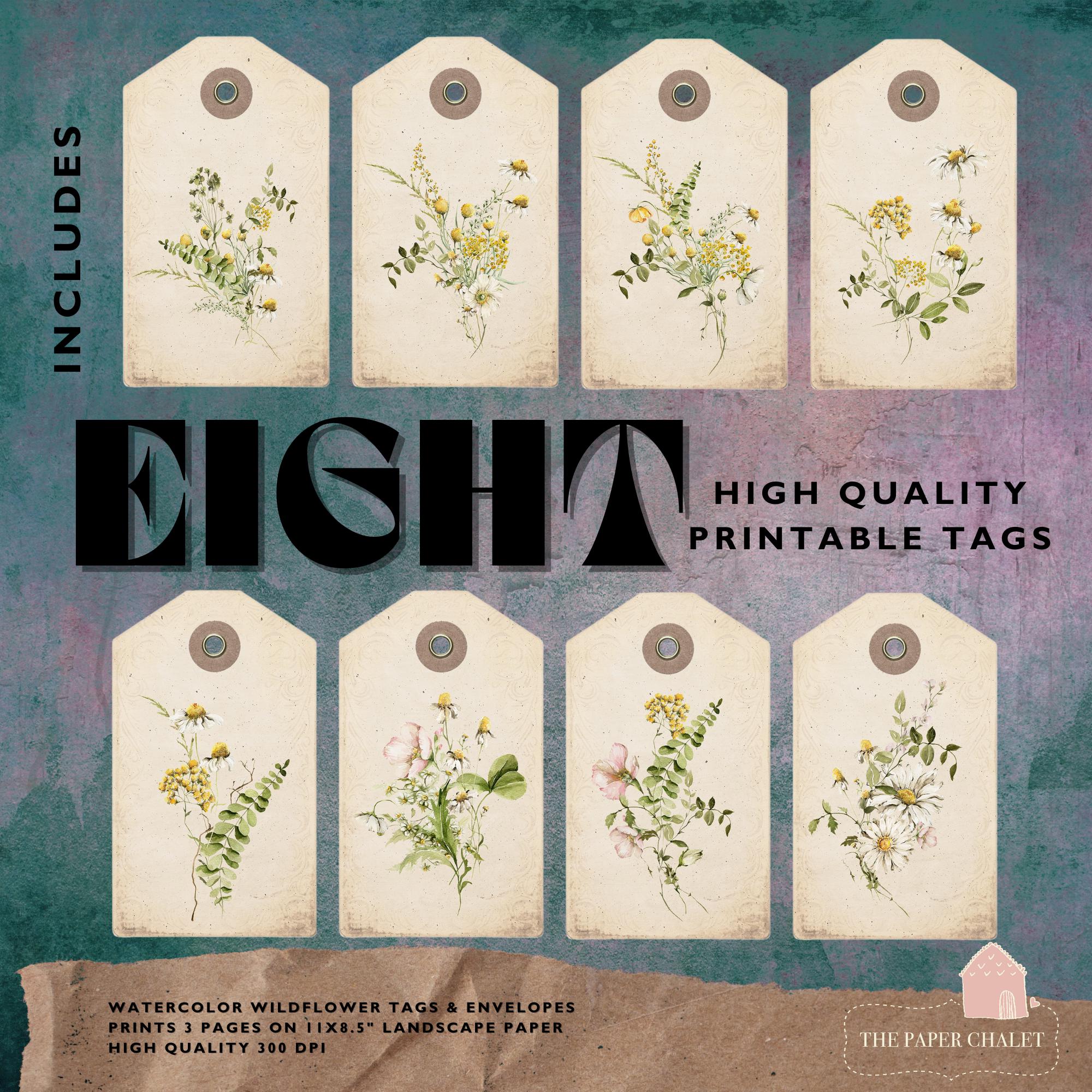 Watercolor Wildflower Tags & Mini Envelopes - Printable Botanical ...