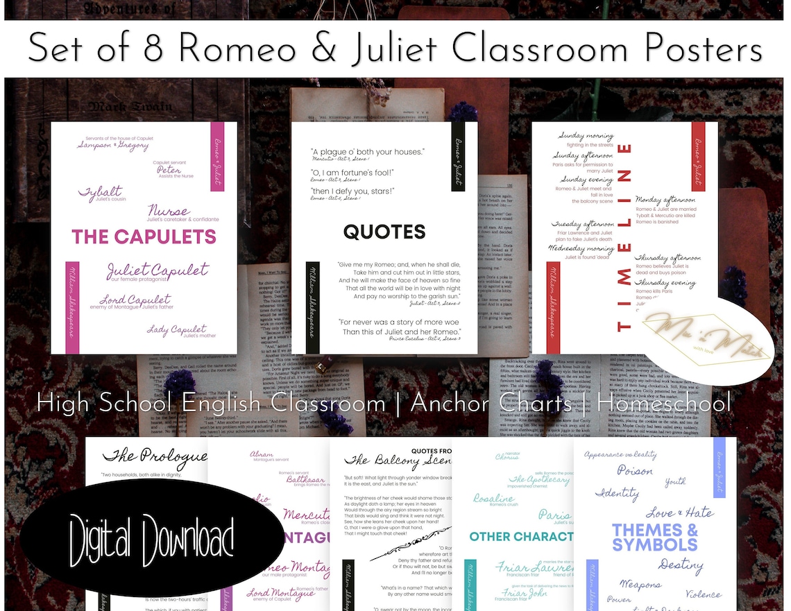 Romeo & Juliet Printable High School English Classroom Decor Bundle ...