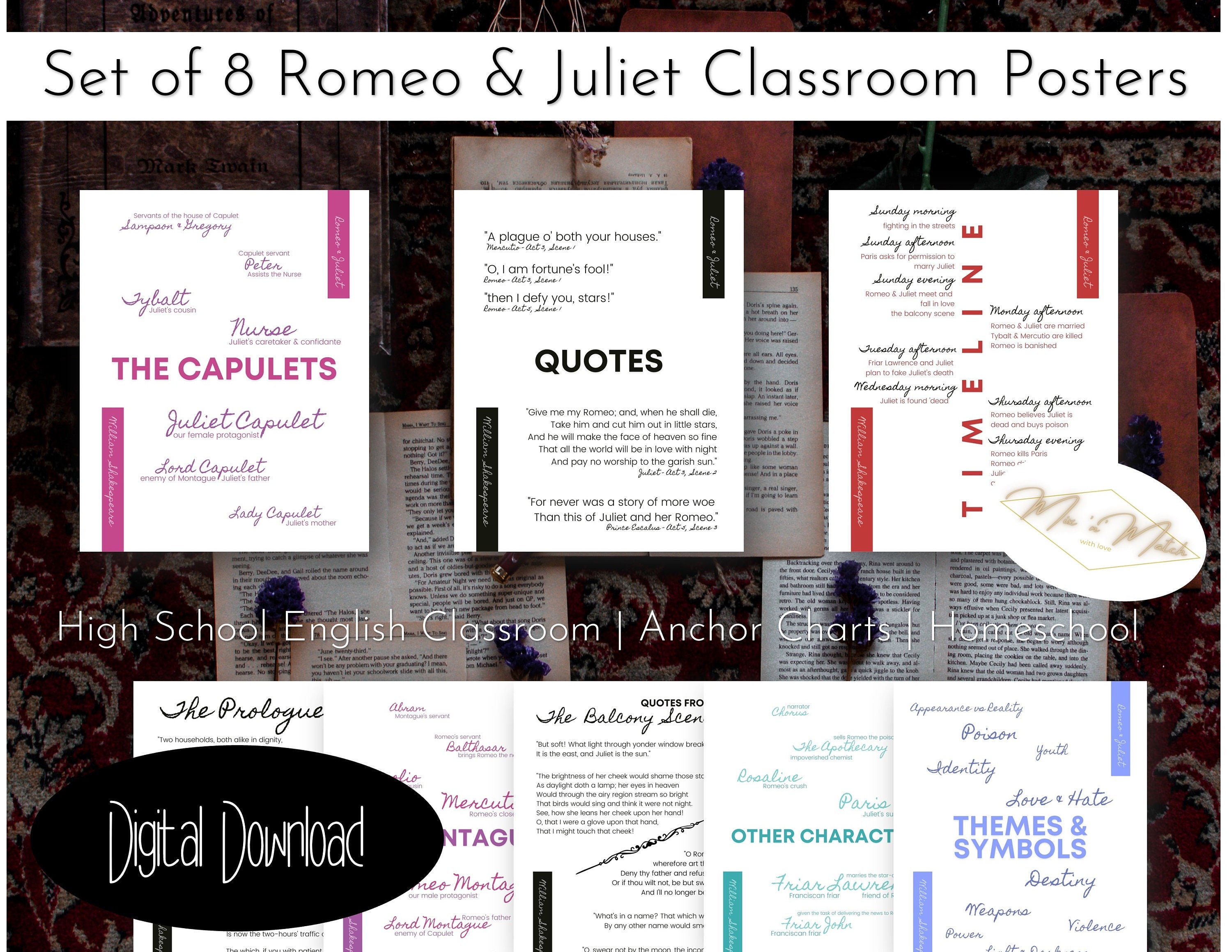 Romeo & Juliet Printable High School English Classroom Decor Bundle ...