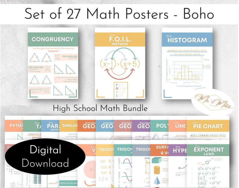 Math Classroom Bundle Posters Bundle Set Boho Neutral Prints Math Class ...