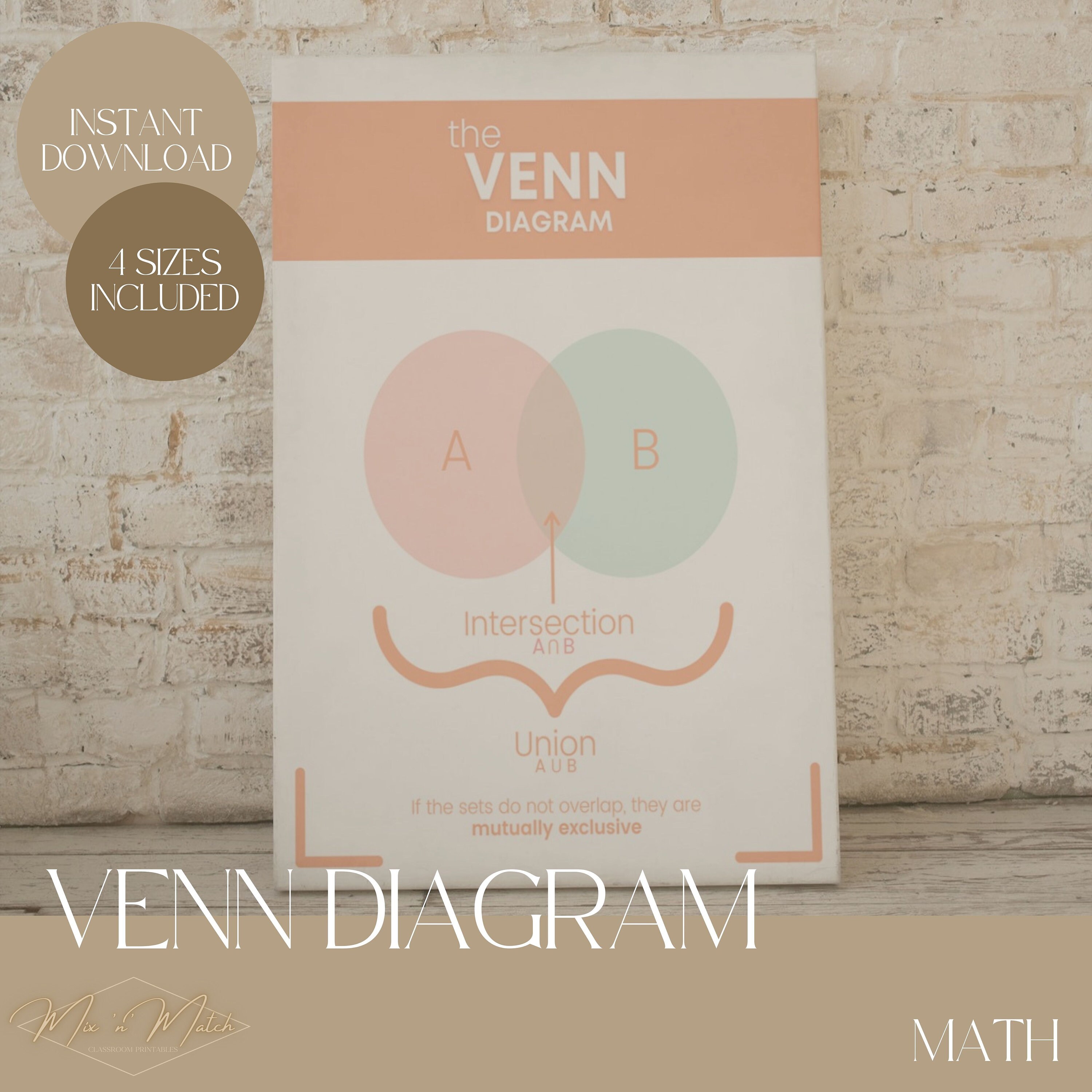 VENN Diagram Printable Math Classroom Decor Boho Neutral Prints Math ...