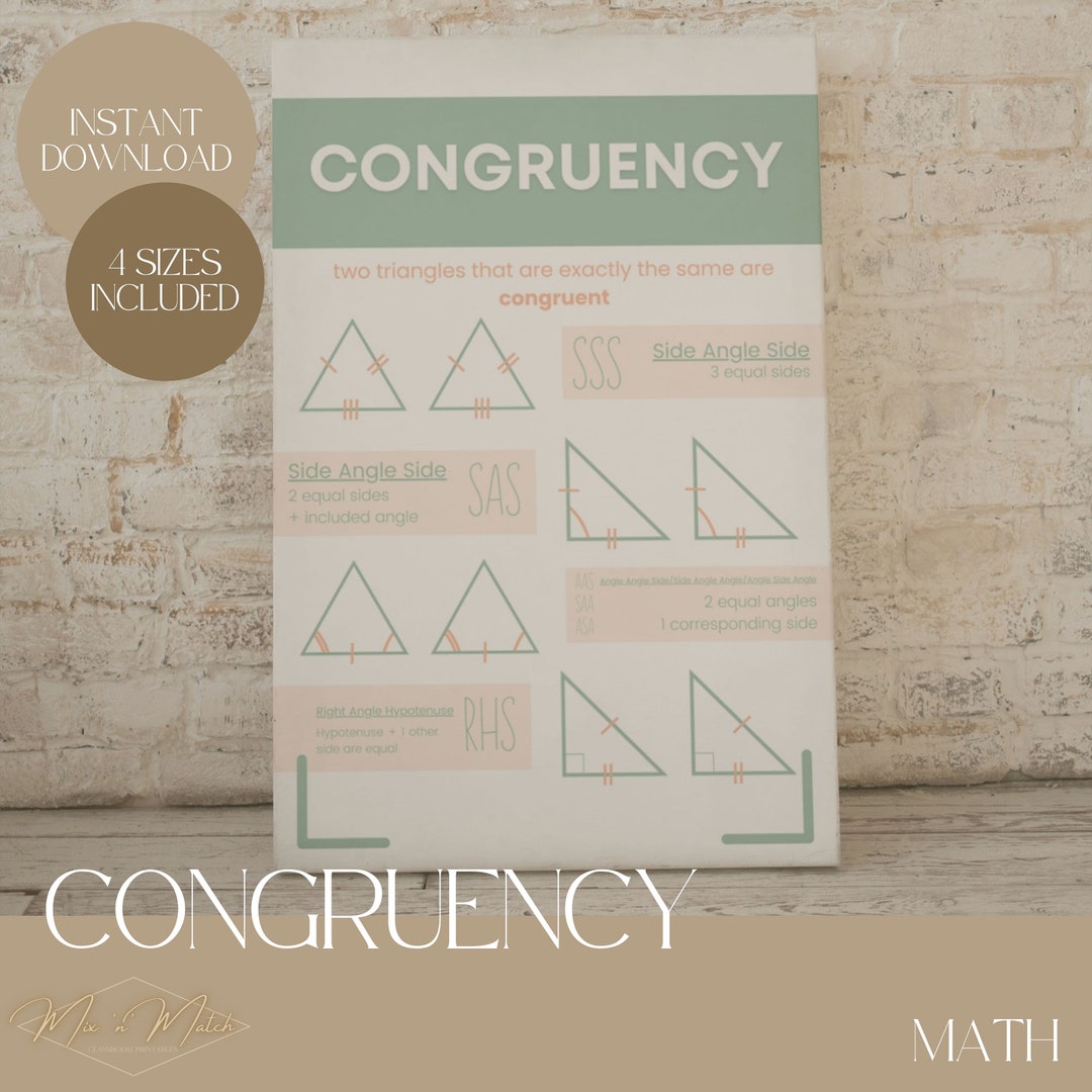 Congruency Geometry Printable Math Classroom Decor Triangles Boho ...