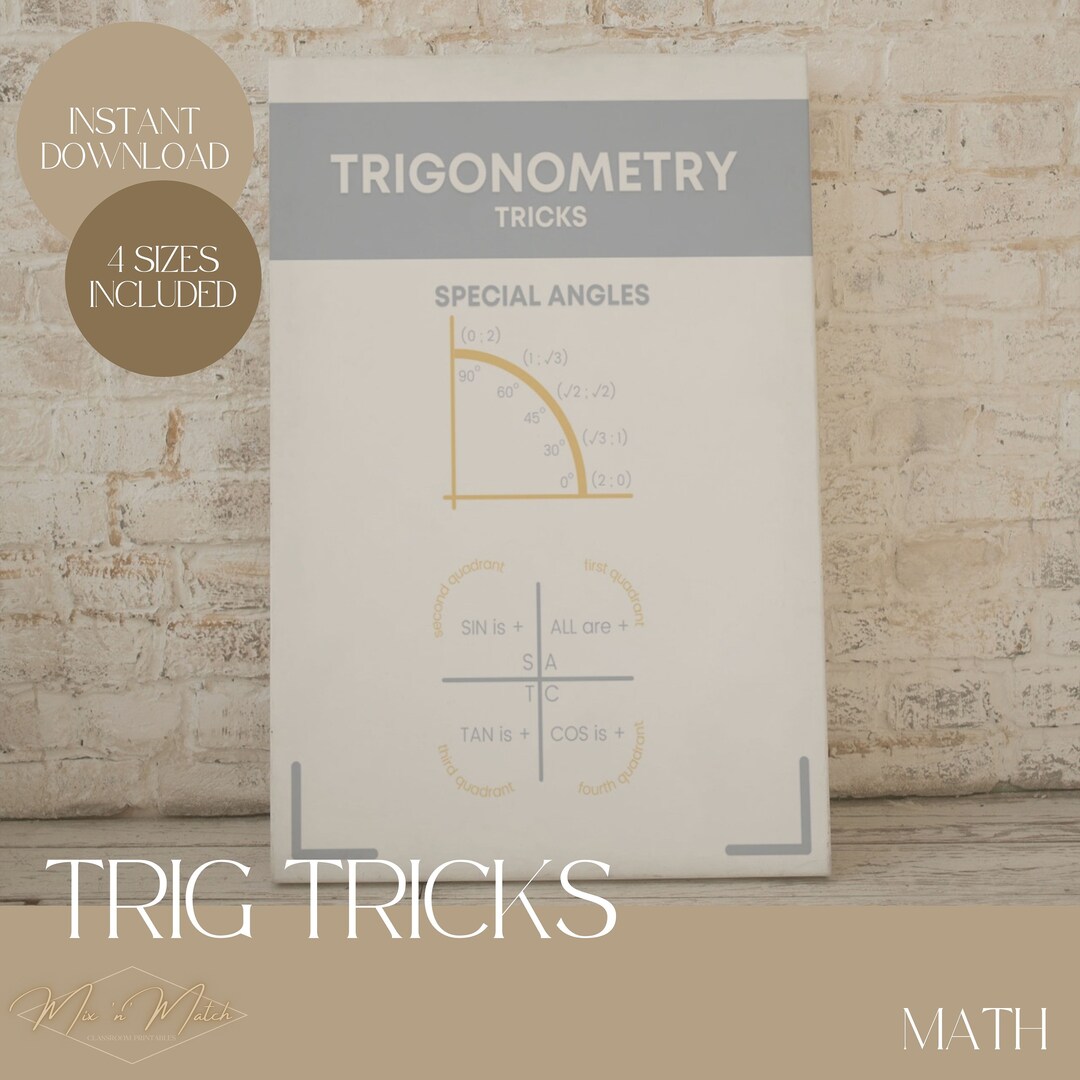 Trigonometry Tricks Printable Math Classroom Decor Boho Neutral Prints ...