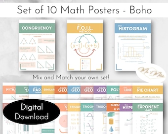 Math Classroom Bundle Posters Bundle Set Boho Neutral Prints Math Class ...