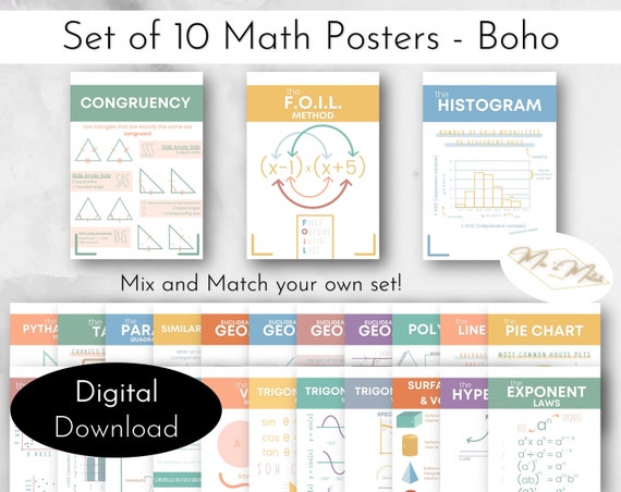 Math Classroom Posters Set of 10 Boho Neutral Prints Mix and - Etsy